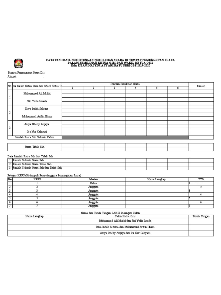 Panitia KPPS MOdel C1 Plano KWK | PDF Panitia KPPS MOdel C1 Plano KWK | PDF