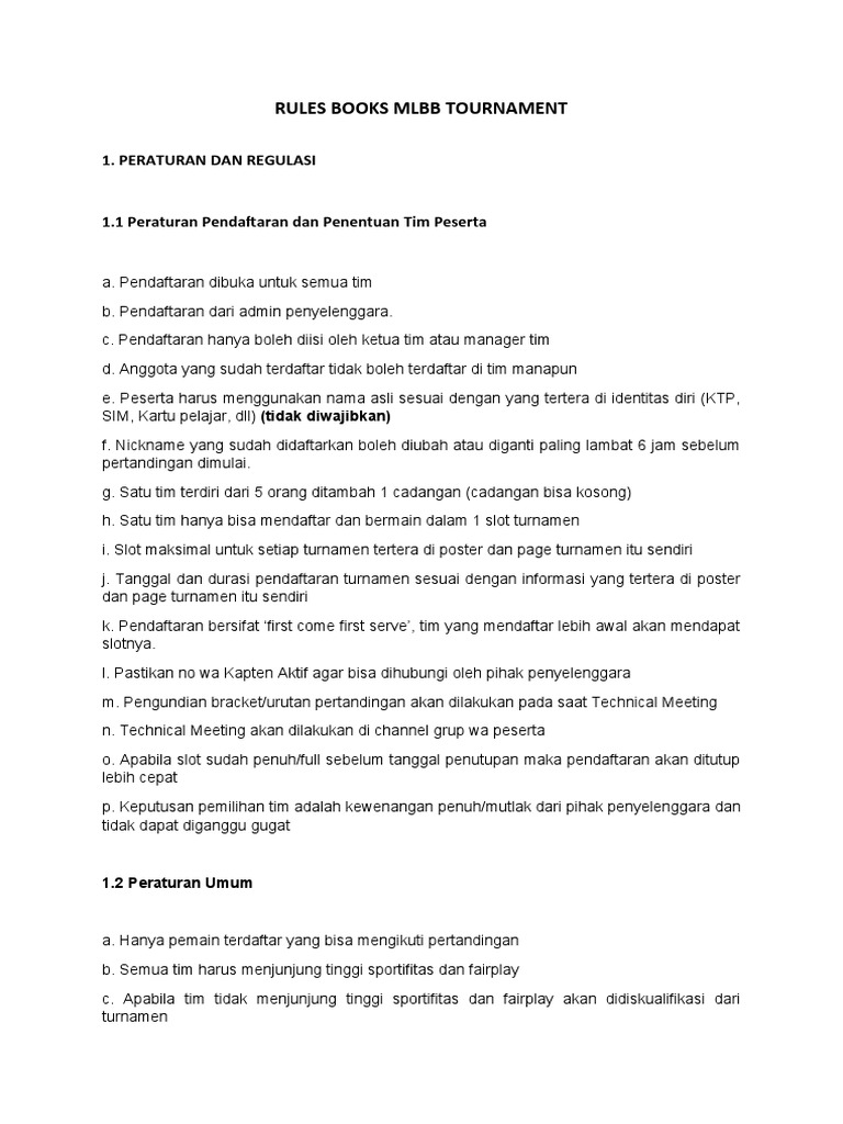 Rules Books MLBB Tournament | PDF