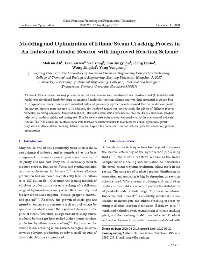 Modeling and Optimization of Ethane Steam Cracking Process in An Industrial Tubular Reactor With ...