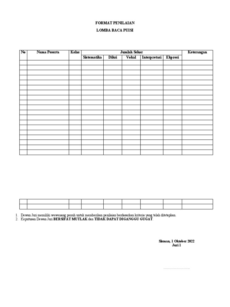 Format Penilaian Puisi | PDF