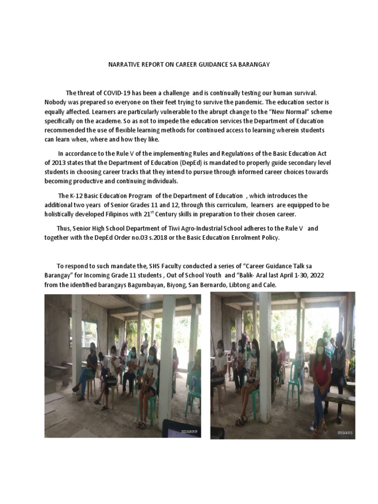 Providing Career Guidance to Barangay Residents: A Report on Senior High School's Community ...