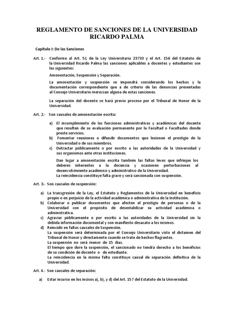 Reglamento de Sanciones URP | PDF | Gobierno | Justicia