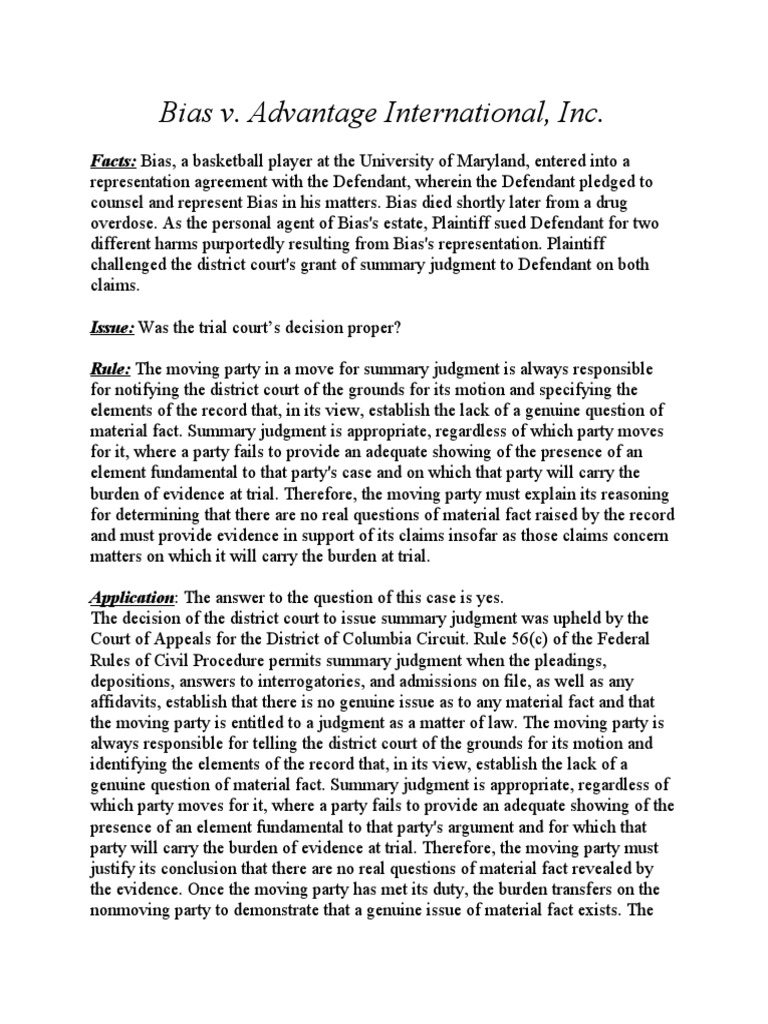 Bias V Advantage International, Inc. | PDF | Summary Judgment ...