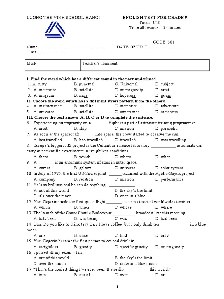 I. Find The Word Which Has A Different Sound in The Part Underlined ...