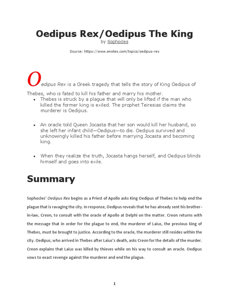 Module 2 Reading 1 - Sophocles Oedipus Rex Summary | PDF | Mythology Of ...