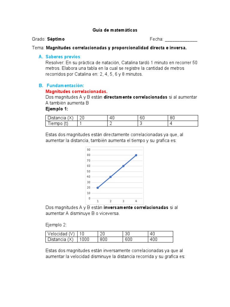 Matemáticas 7° Correlación y Proporcionalidad de Magnitudes | PDF ...