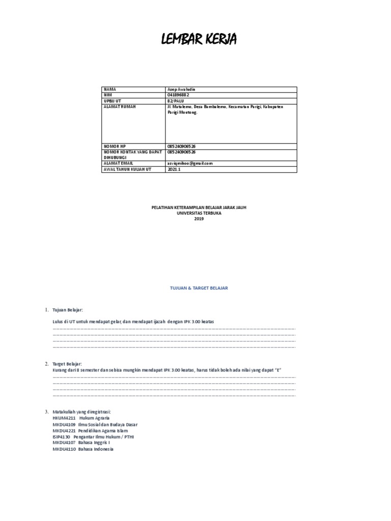 Lembar Kerja Rencana Belajar & Sq3r | PDF