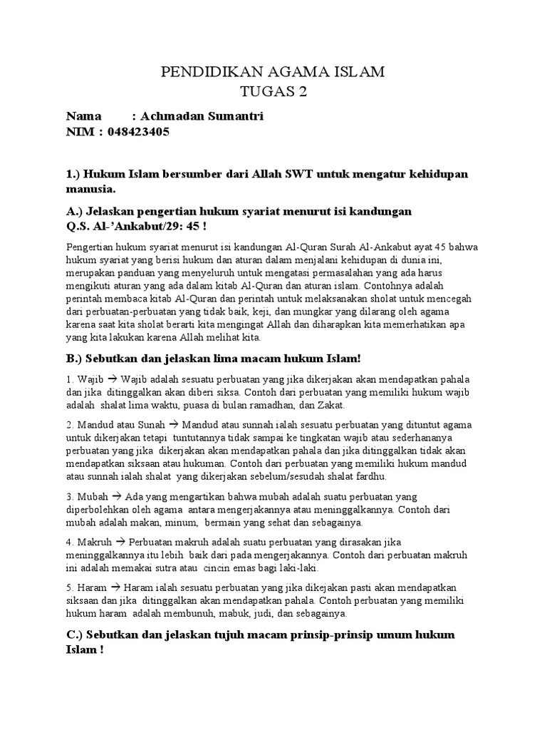 Achmadan Sumantri 048423405 Tugas 2 Pai | PDF | Agama & Spiritualitas | Filsafat