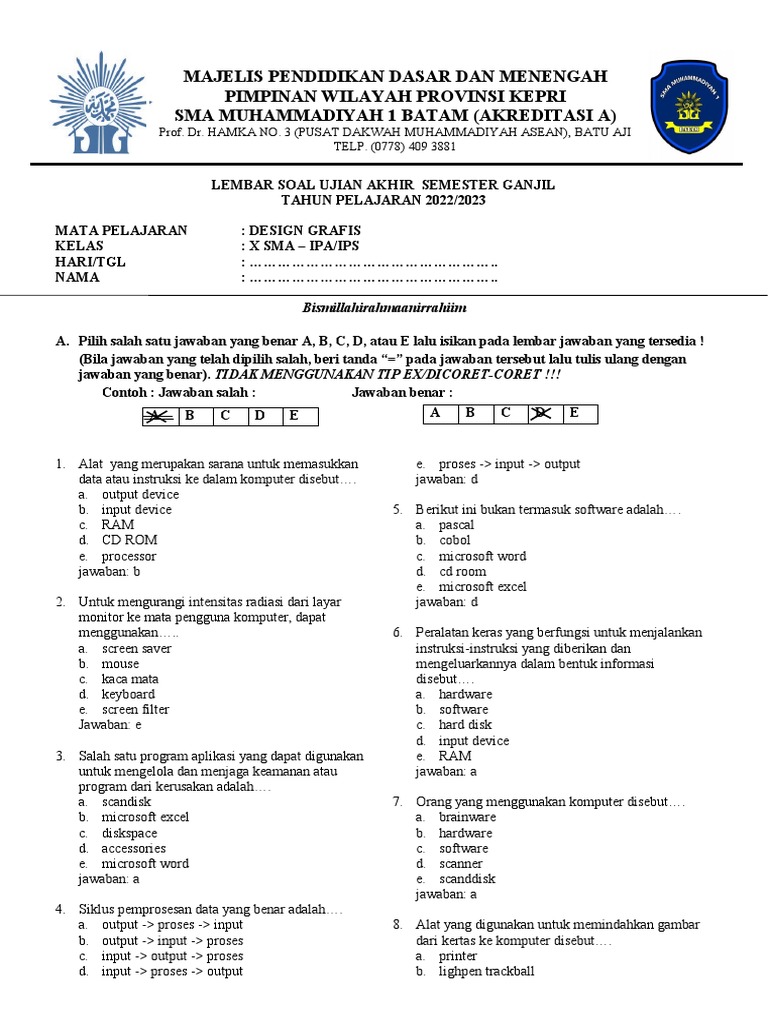 Soal + Jawaban TIK - UAS Ganjil Kls X-Ryan | PDF
