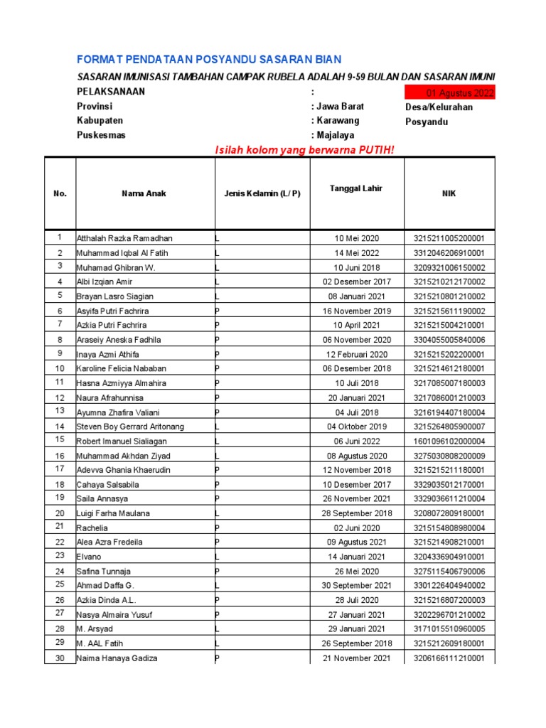 Data Sasaran Posyandu Kosong | PDF