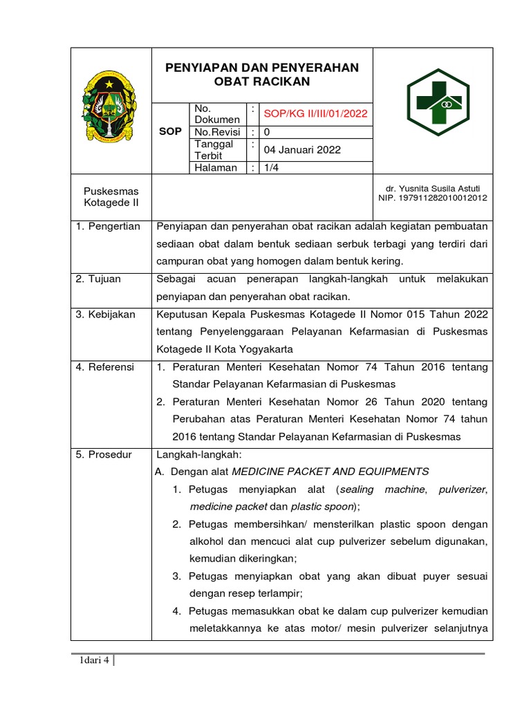Sop Penyiapan Dan Penyerahan Obat Racikan | PDF