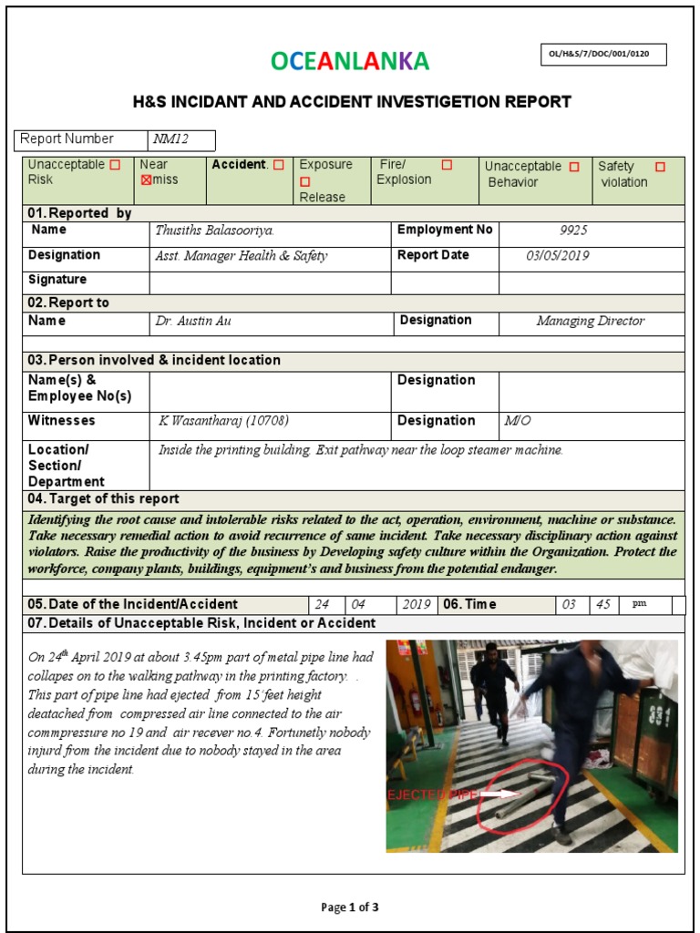 Near Miss Incident Report OCL | PDF | Pipe (Fluid Conveyance) | Safety