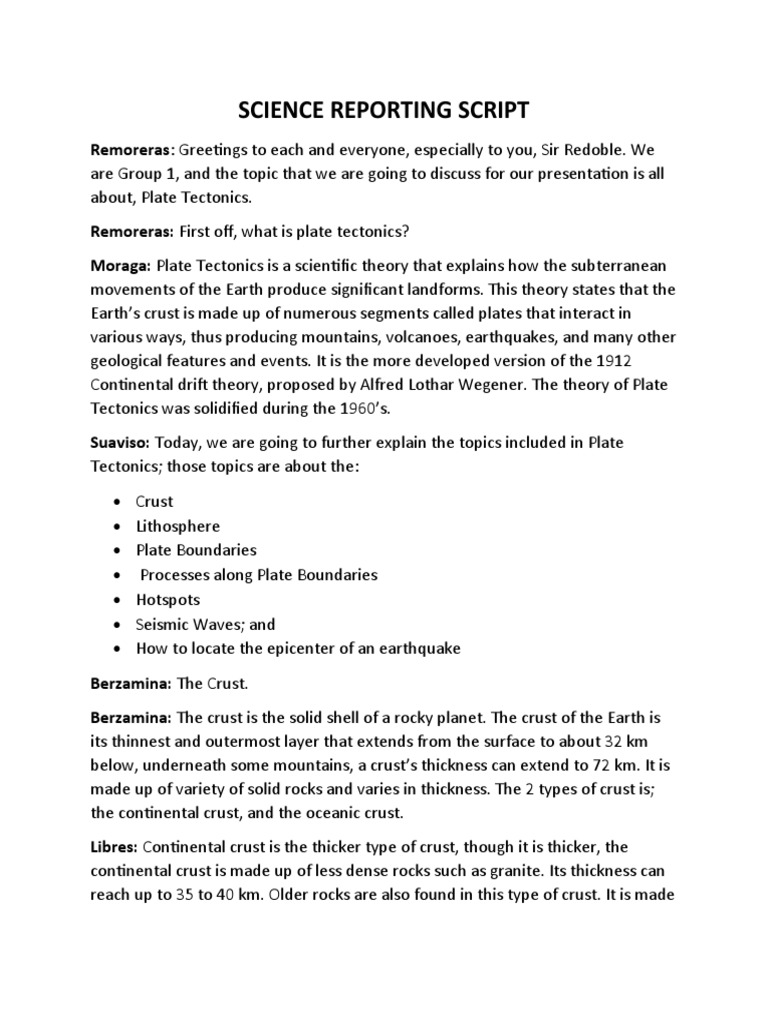 SCIENCE-REPORTING-SCRIPT | PDF | Plate Tectonics | Volcano