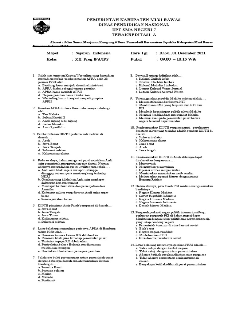 Soal Sej - Indo Kls Xii | PDF