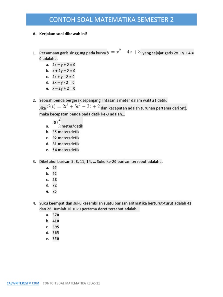Soal Matematika-Kelas-11-Semester-2 | PDF Soal Matematika-Kelas-11-Semester-2 | PDF