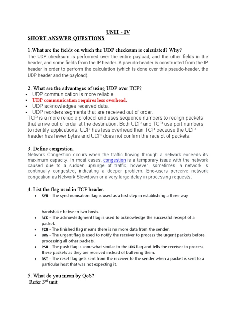 DCN Unit-4 Saq | PDF | Port (Computer Networking) | Transmission Control Protocol