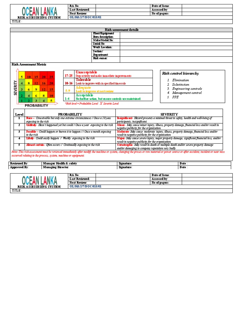 Risk Assessment Format OCL | PDF | Risk | Risk Assessment