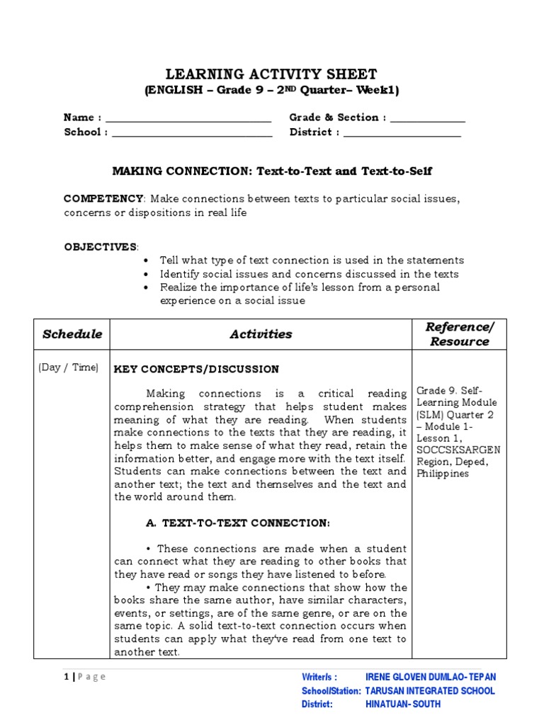 LAS q2 English9 Week1 v2 | PDF | Reading Comprehension