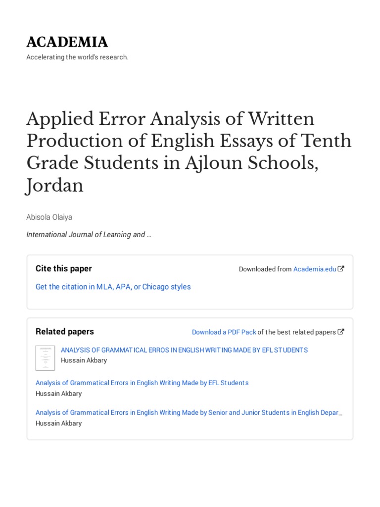 Applied Error Analysis of Written Production of English | PDF | Grammatical Number | Verb