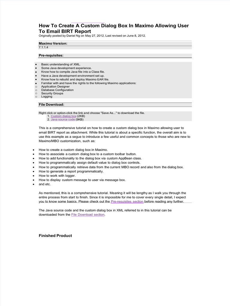 How To Create A Custom Dialog Box in Maximo Allowing User To Email Birt Report | PDF | Method ...