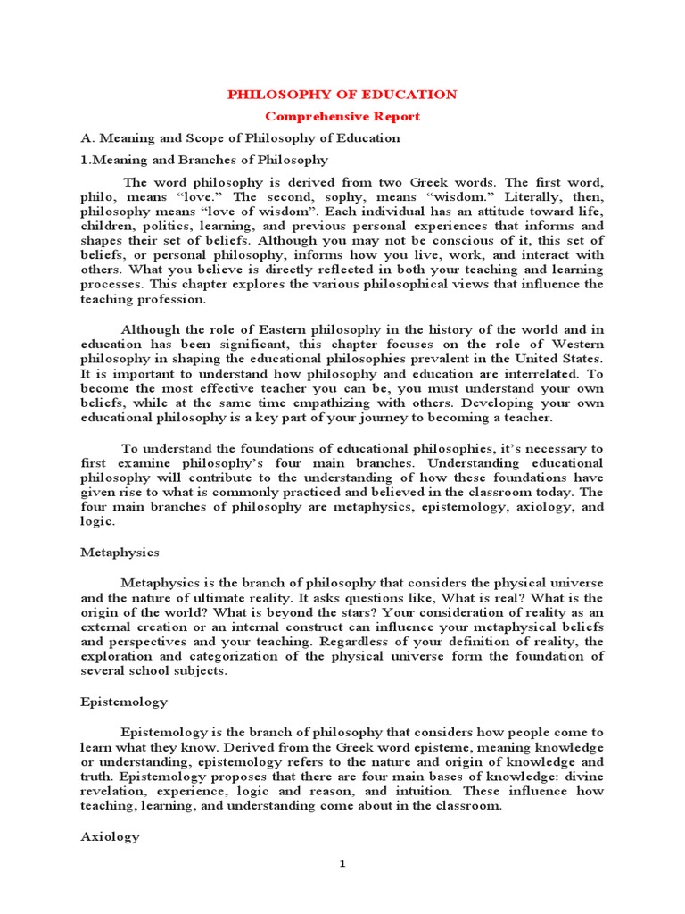 Philosophy of Education Comprehensive Report | PDF | Aristotle | Philosophy Of Education