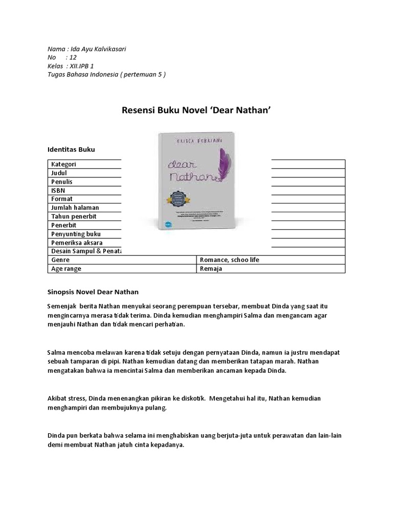 Resensi Novel Dear Nathan | PDF