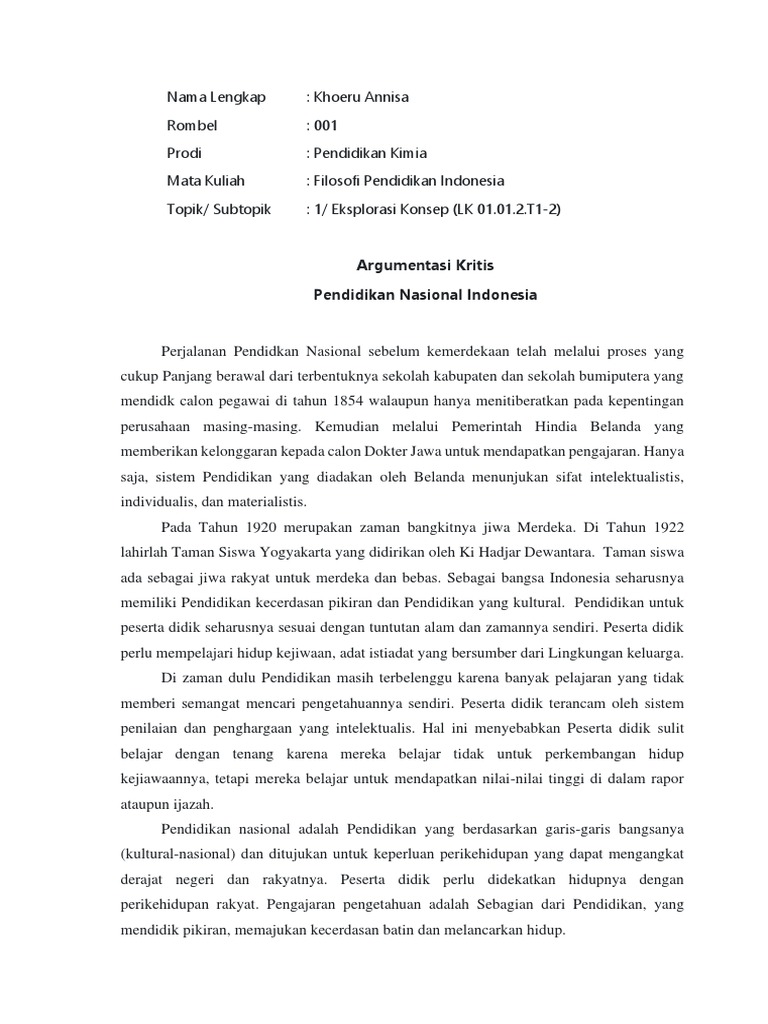 LK 01.01.3.T1-2 Eksplorasi Konsep - KHOERU ANNISA - KIMIA 001 | PDF