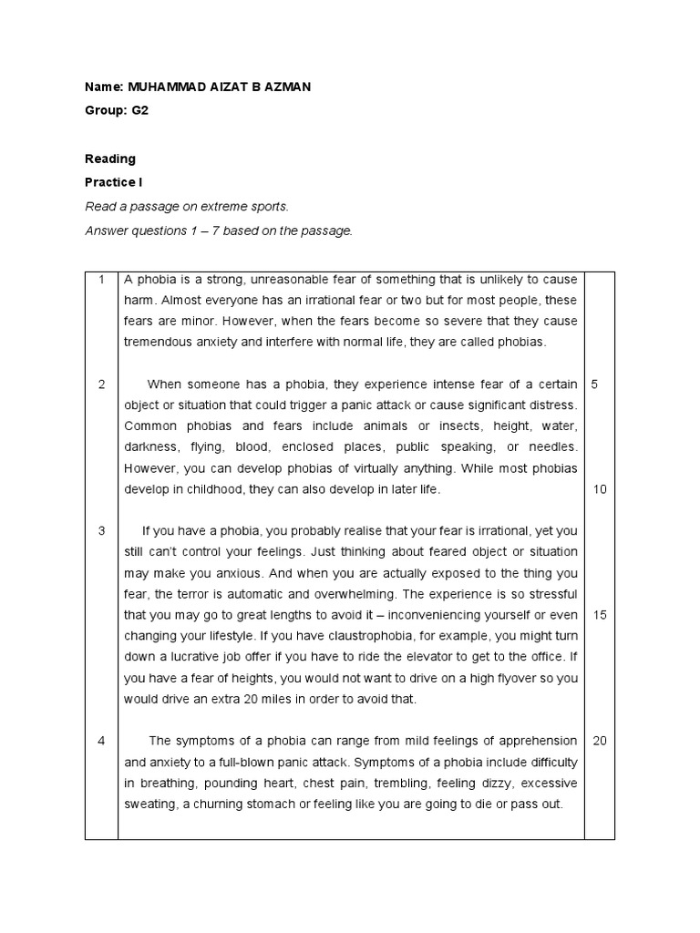 Ans Reading Part 1 and 2 | PDF | Phobia | Anxiety