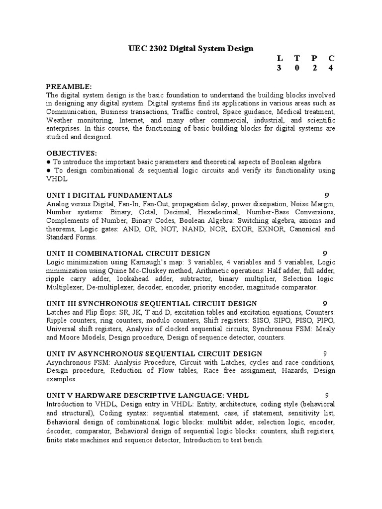 UEC 2302 Digital System Design | PDF | Digital Electronics | Vhdl UEC 2302 Digital System Design | PDF | Digital Electronics | Vhdl