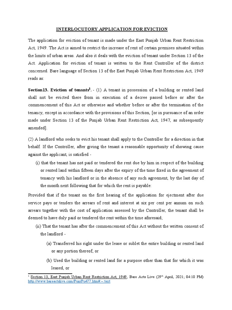 INTERLOCUTORY APPLICATION FOR EVICTION | PDF | Eviction | Leasehold Estate