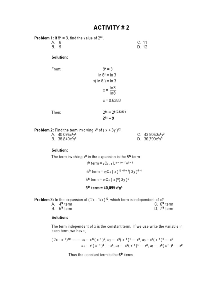 ACTIVITY # 2sol - HYBRID | PDF | Equations | Elementary Mathematics