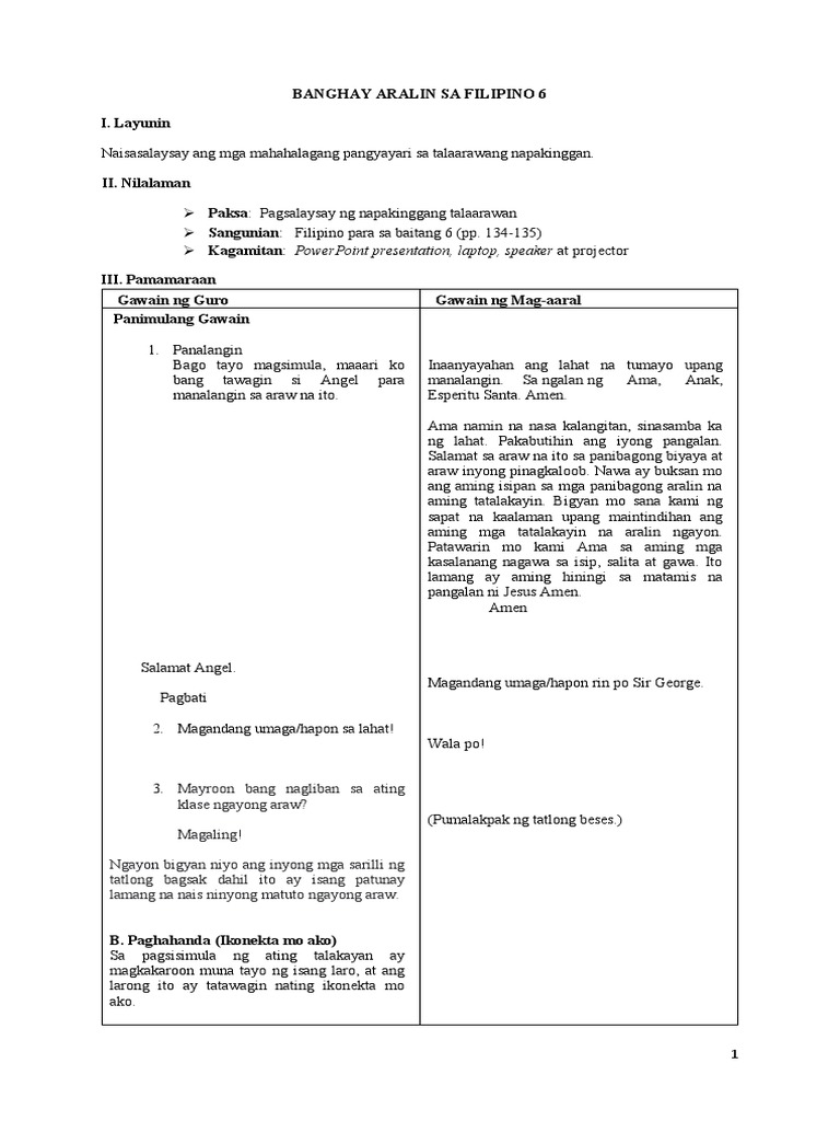 0 - Banghay Sa Pakikinig Detalyadong Banghay | PDF
