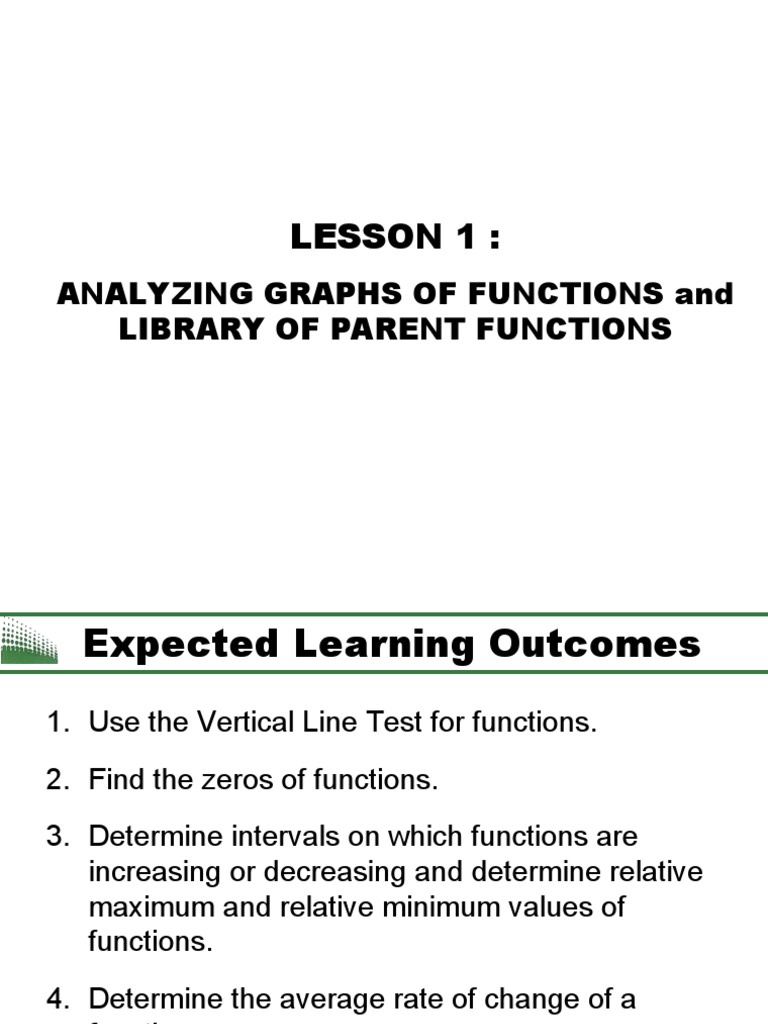Lesson 1 Functions and Their Graphs and Lbrary of Parent Functions | PDF | Function (Mathematics ...