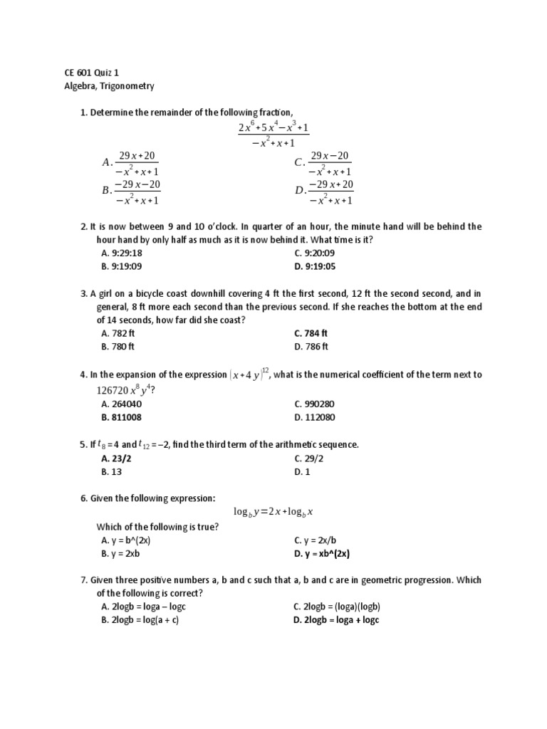 CE 601 Quiz 1 1 | PDF | Overtime | Mathematics