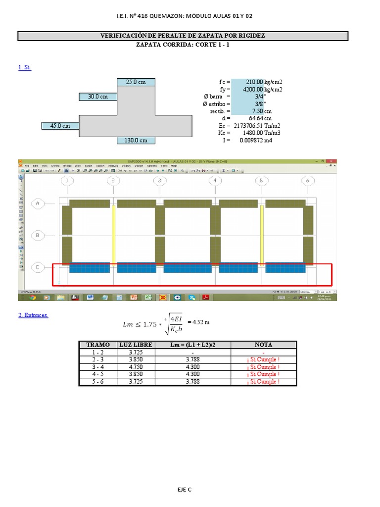 CORTE 1 - 1 (Zapata Corrida) | PDF | Ingeniería estructural