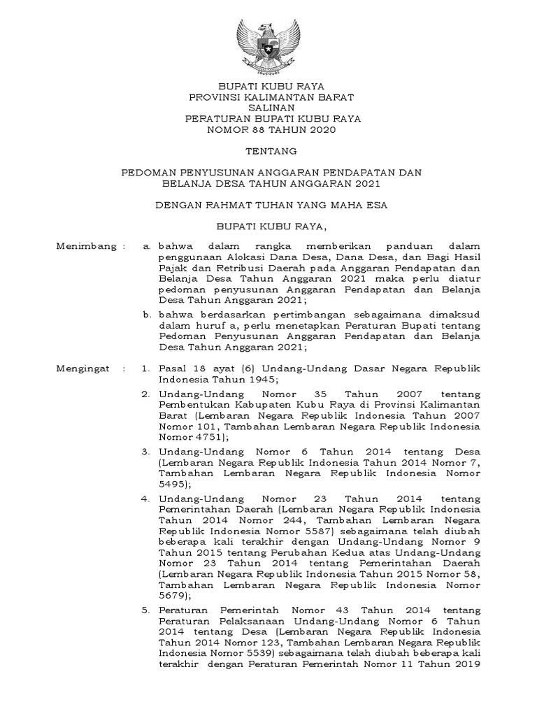 Pedoman APB Desa Kubu Raya 2021 | PDF
