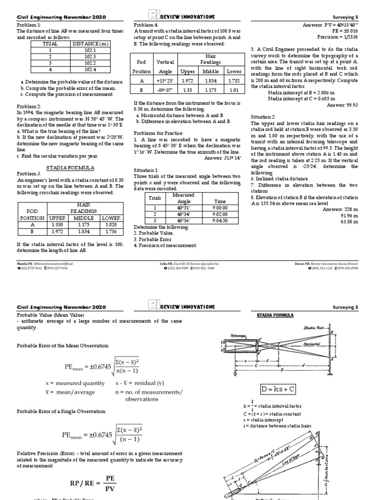 CE Board Nov 2020 - Surveying - Set 3 | PDF | Surveying | Metrology