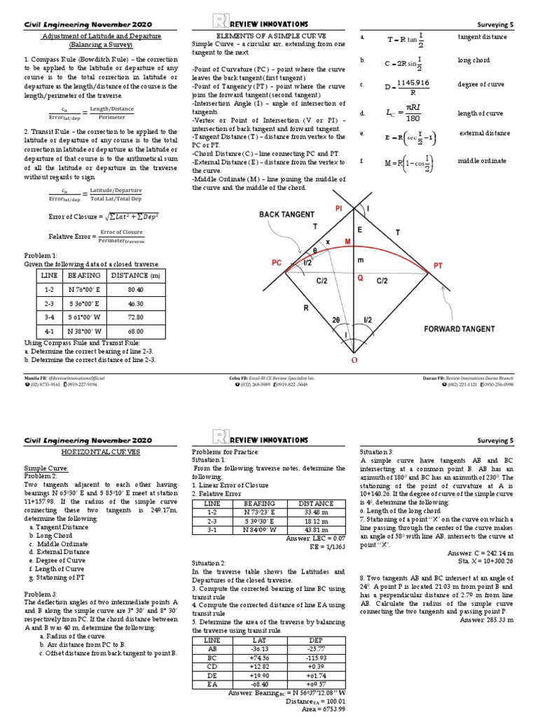 CE Board Nov 2020 - Surveying - Set 5 | PDF | Tangent | Angle
