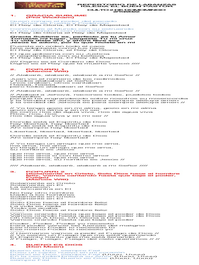 Letras Culto 2 Mañana de Domingo 02-10-2022 | PDF | Cristo (título) | Oración