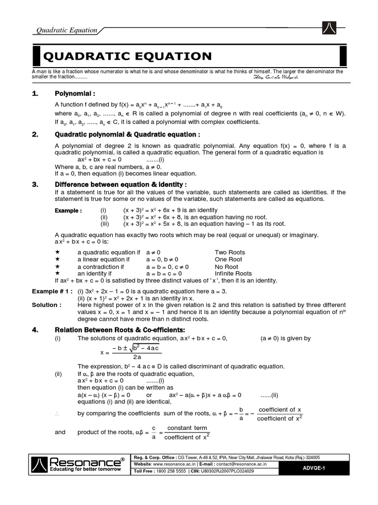 Understanding Quadratic Equations: Relating Roots and Coefficients ...