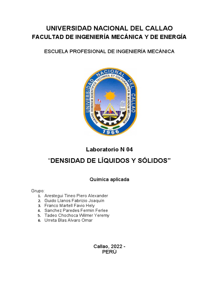 Informe De Laboratorio 4 Descargar Gratis Pdf Densidad Hierro