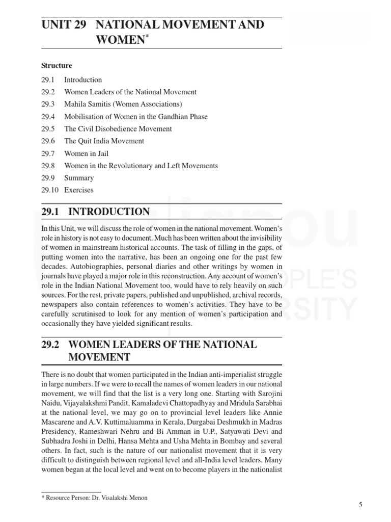 Unit 29 National Movement and Women - Block 7 - Mhi9 - Ignou | PDF ... Unit 29 National Movement and Women - Block 7 - Mhi9 - Ignou | PDF ...
