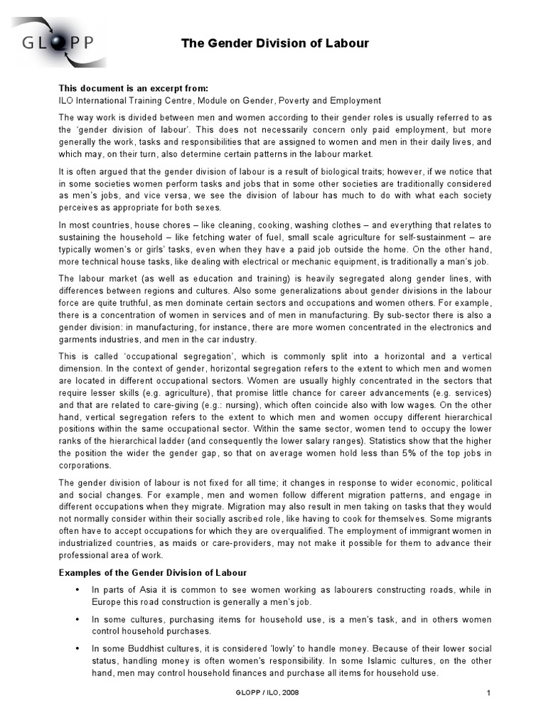 The Gender Division of Labour. GLOPP | PDF | Employment | Gender