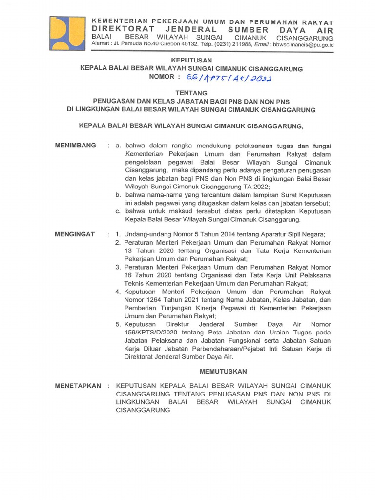 66.KPTS - At.2022 TTG Penugasan Dan Kelas Jabatan Bagi PNS Dan NPNS ...