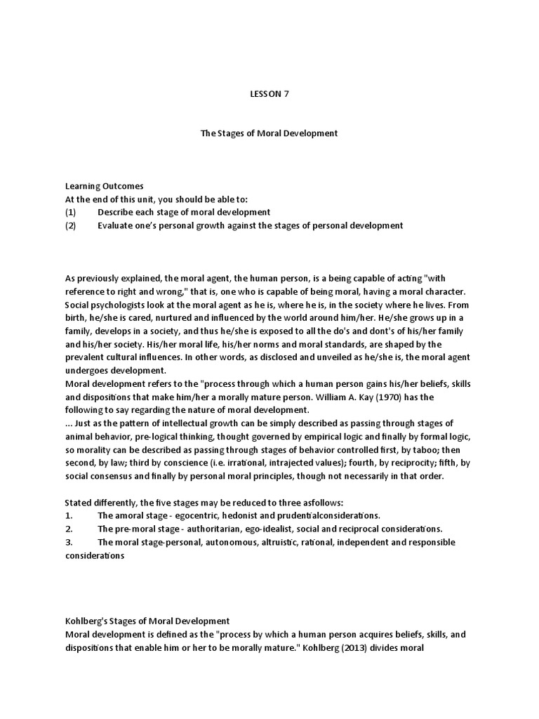 Ethics - LESSON 7 The Stages of Moral Development | PDF | Conscience | Morality