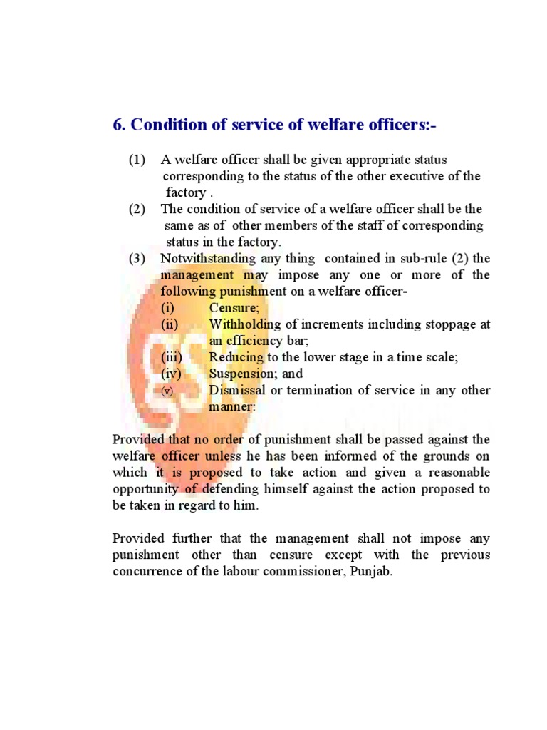 Condition of Service of Welfare Officers | PDF | Employment ...