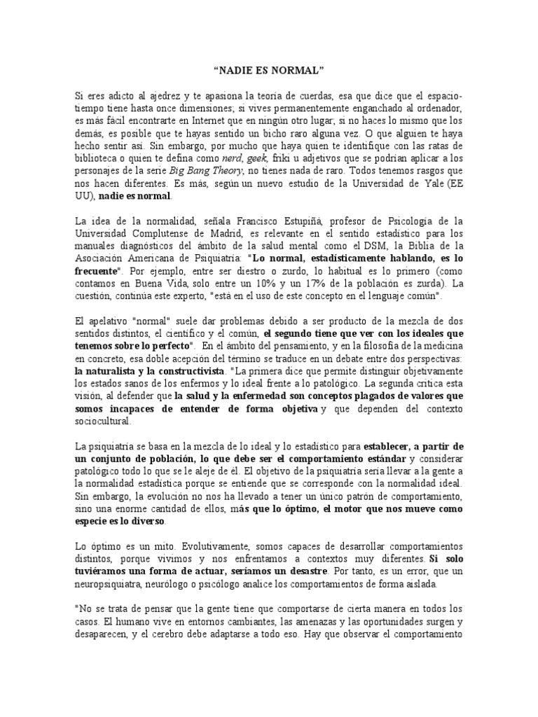 Nadie Es Normal | PDF | Comportamiento | Psiquiatría