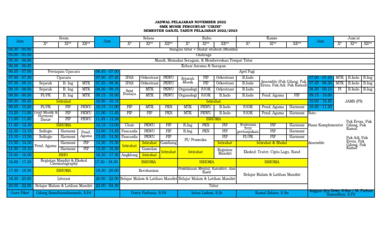 Jadwal Pelajaran SMK Musik Cikini | PDF