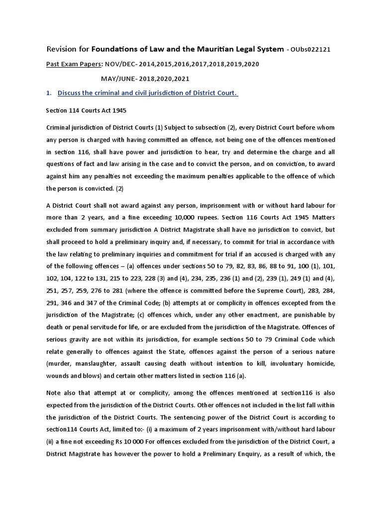 Revision - Foundations of Law and The Mauritian Legal | PDF ...
