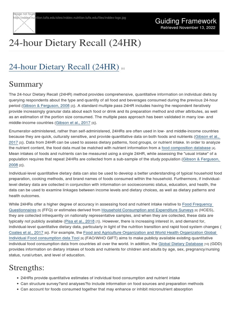 A Comprehensive Guide to 24-Hour Dietary Recall Surveys: Strengths, Weaknesses, and Insights for ...